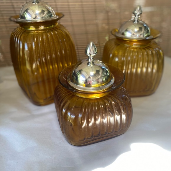 Kitchen | Set Of 3 Amber Glass Canisters Bombay Style | Poshmark